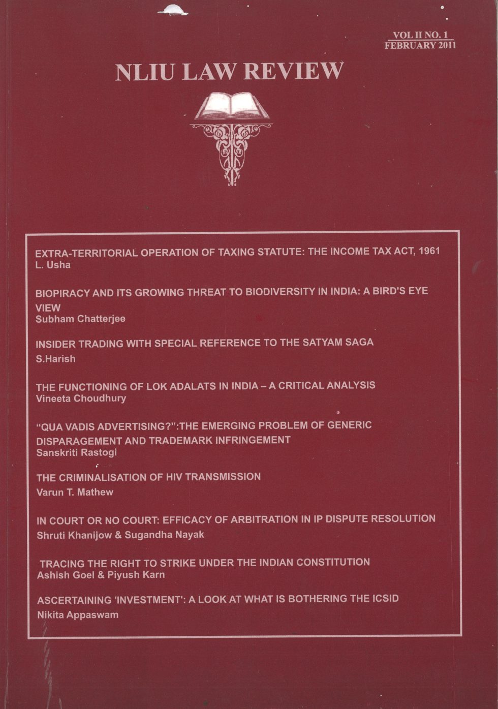 NLIU Law Review | The National Law Institute University Bhopal