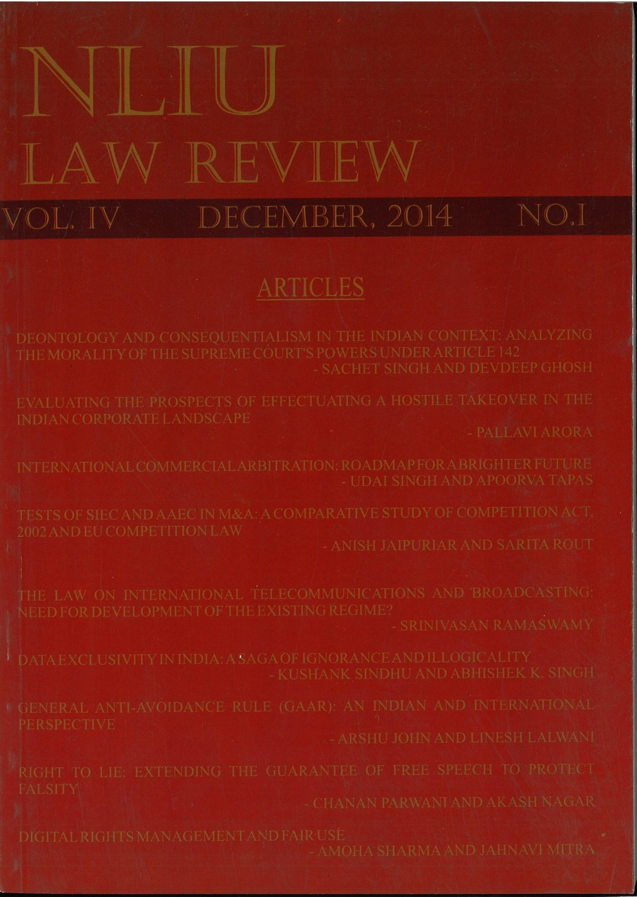 NLIU Law Review | The National Law Institute University Bhopal