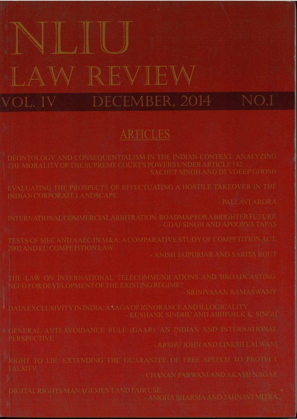 NLIU Law Review | The National Law Institute University Bhopal