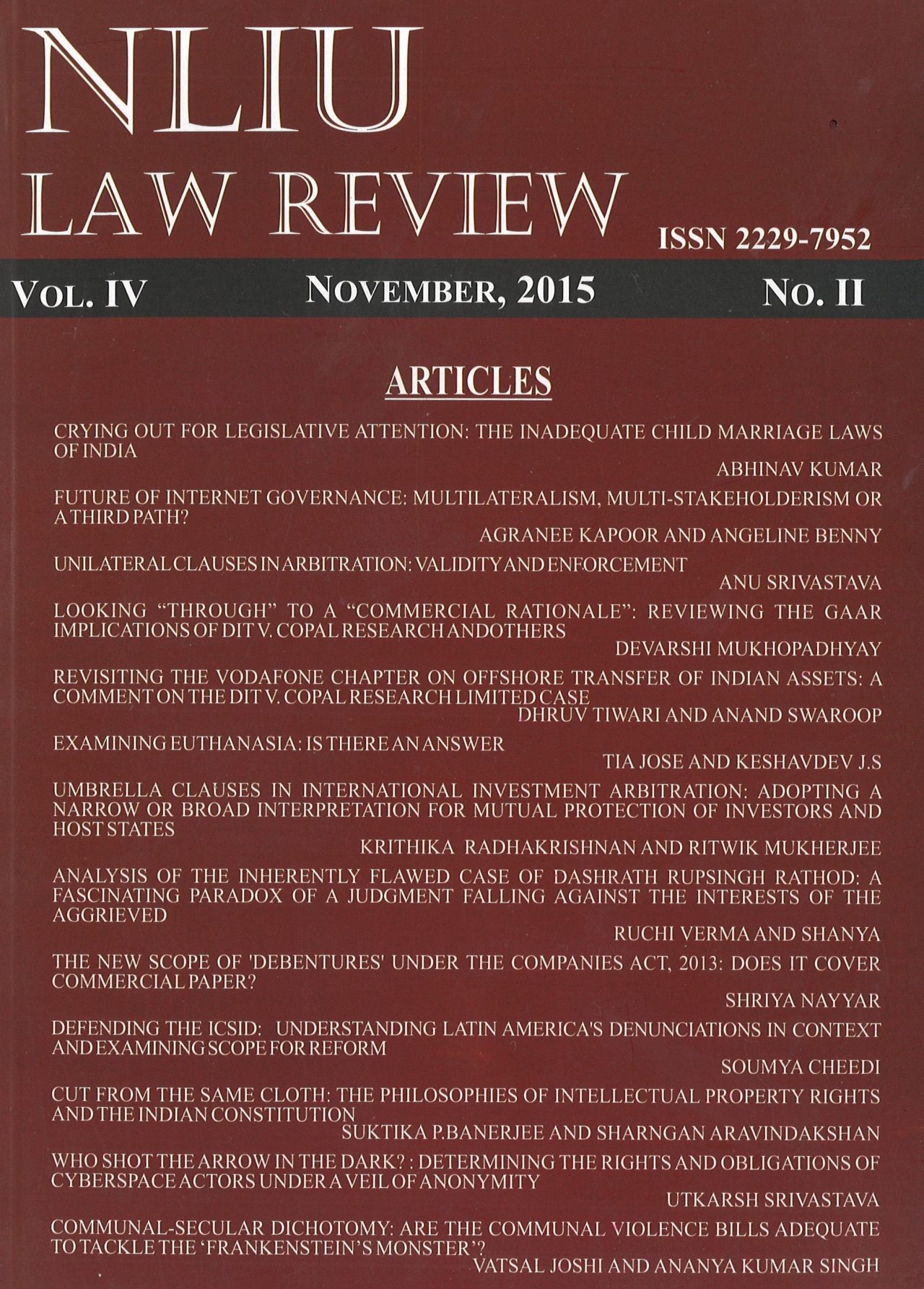 NLIU Law Review | The National Law Institute University Bhopal
