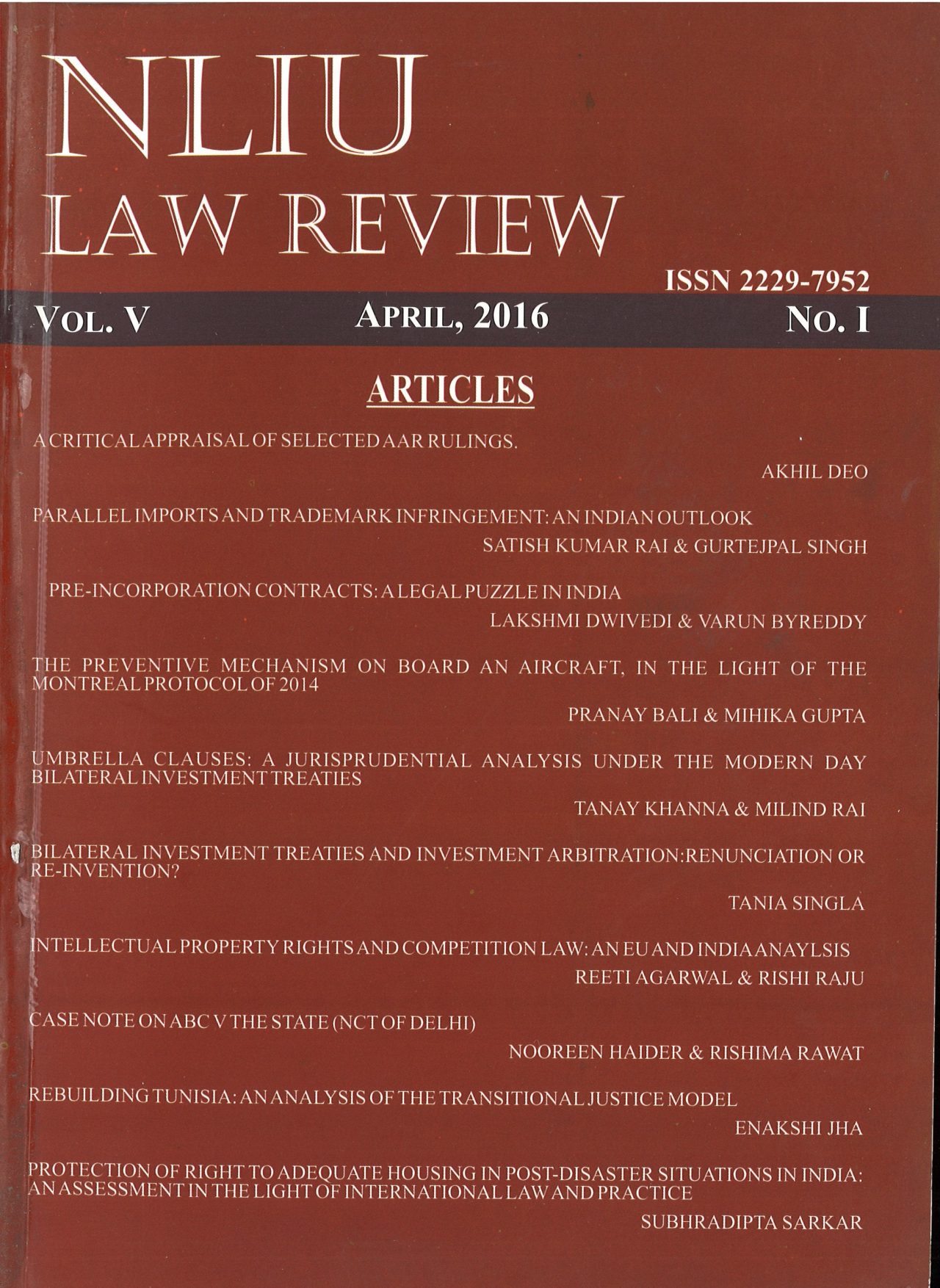 NLIU Law Review | The National Law Institute University Bhopal